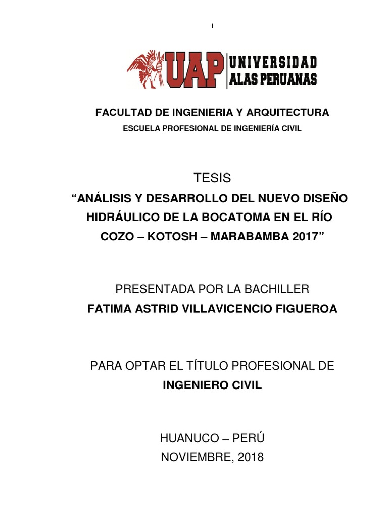 Tesis - Análisis - Desarrollo Del Nuevo Diseño Hidráulico - Bocatoma ...