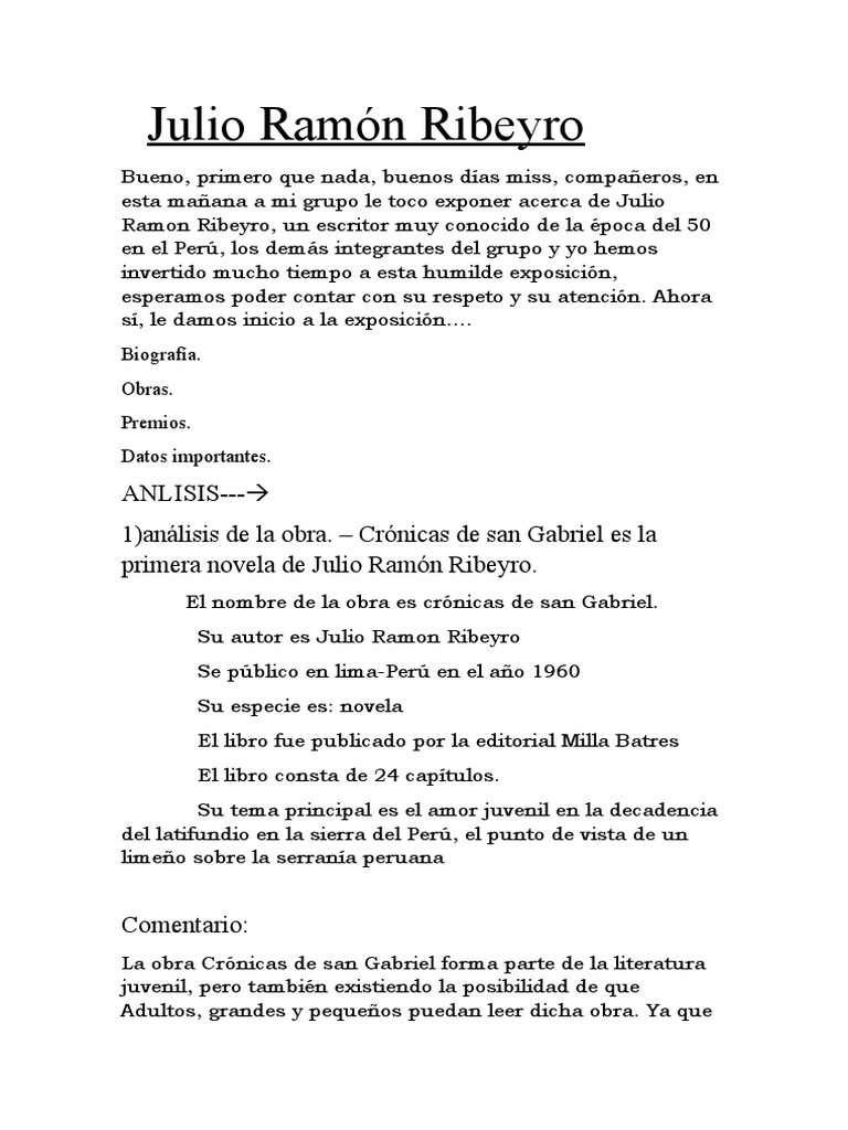 Julio Ramón Ribeyro tema | PDF | Amor | Novelas