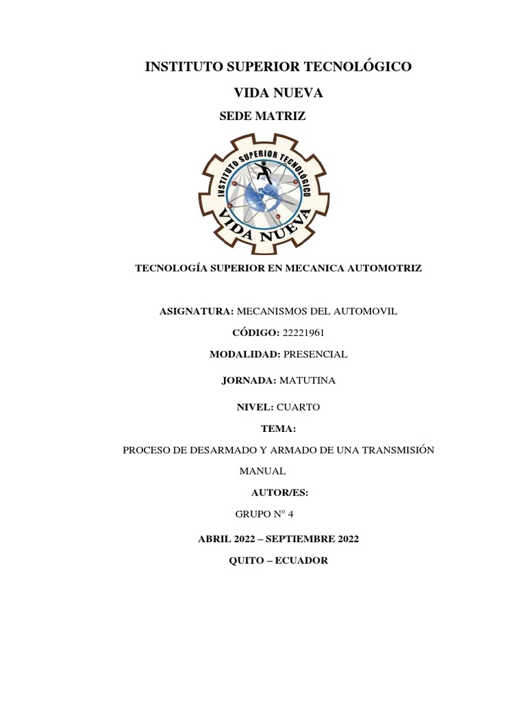 Proceso De Desarmado Y Armado De Una Transmisión Manual Pdf