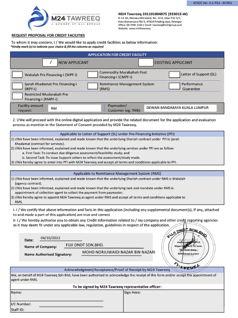 M24 Tawreeq - Application Form & SOC-1 1 | PDF