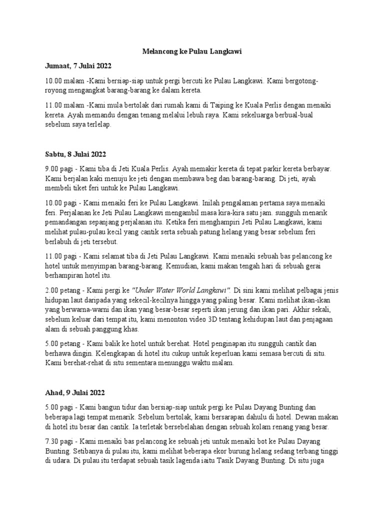 Karangan Catatan Melancong Ke Pulau Langkawi | PDF