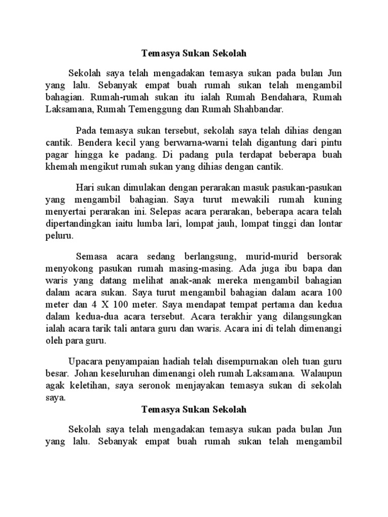 Karangan Temasya Sukan Sekolah | PDF