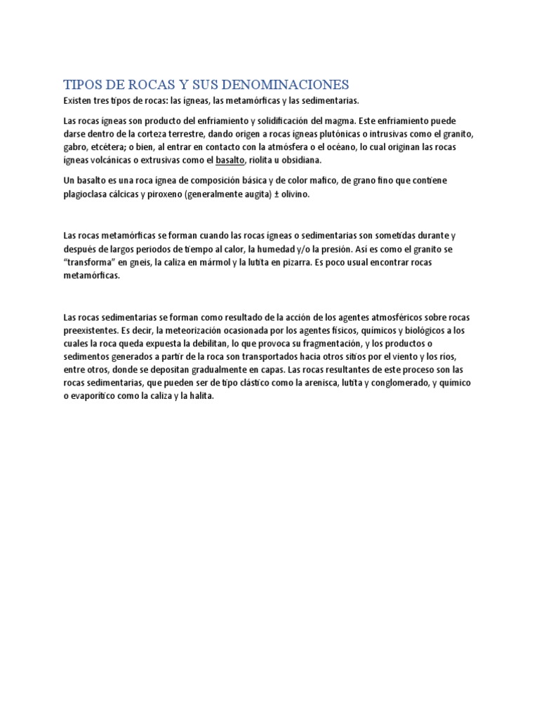 Tipos de Rocas y Sus Denominaciones | PDF
