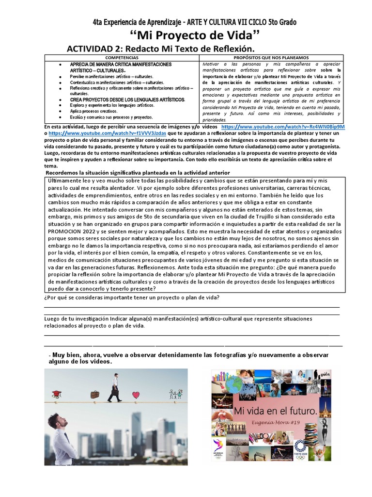 4° EdA Act 2 VII Ciclo Arte y Cultura - 5tos. | PDF | Sicología | Conceptos psicologicos