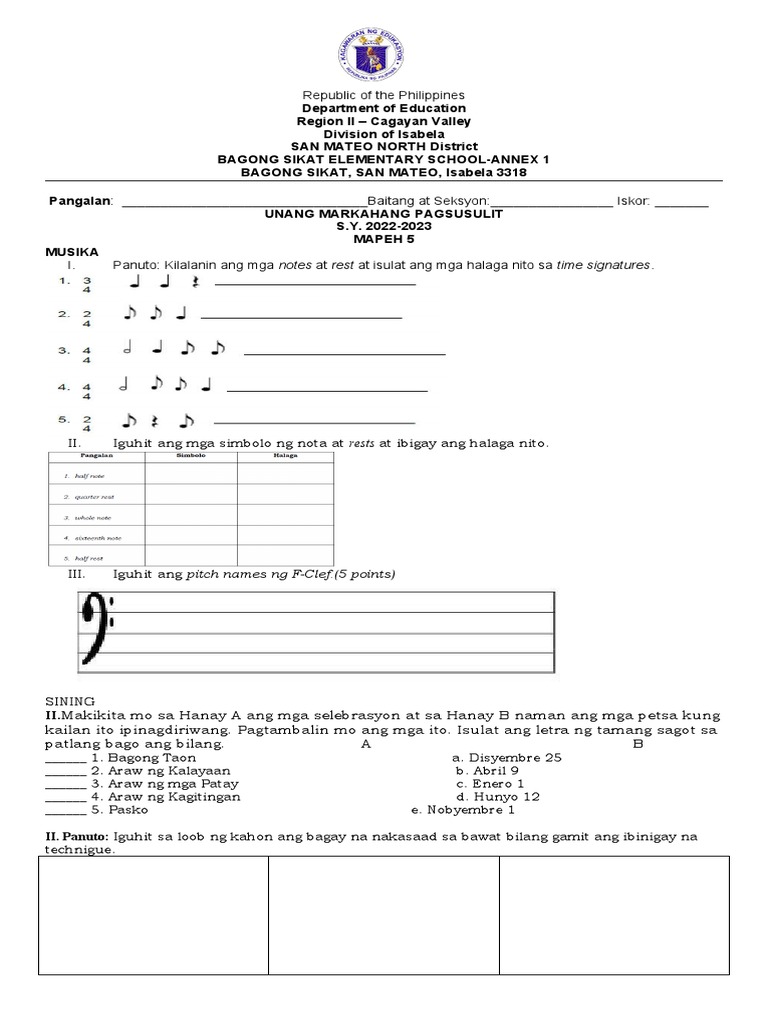 PT - Mapeh 5 - Q1 | PDF