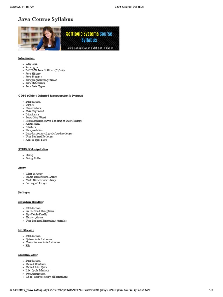 Java Course Syllabus Pdf Class Computer Programming Java