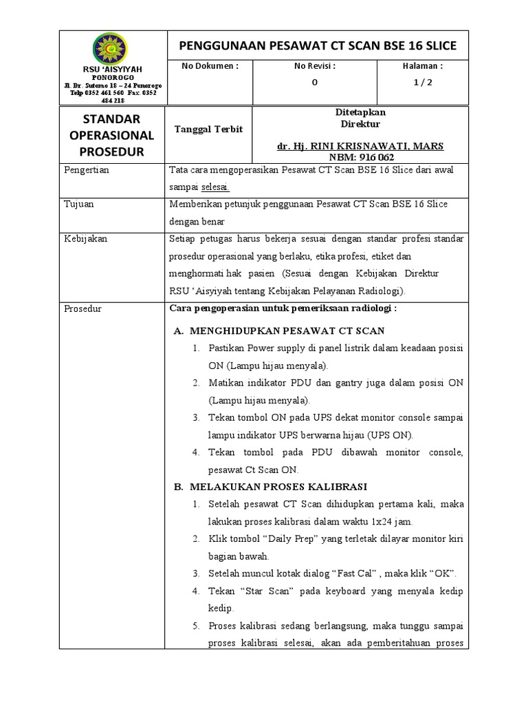 Prosedur Operasional CT Scan BSE 16 Slice | PDF