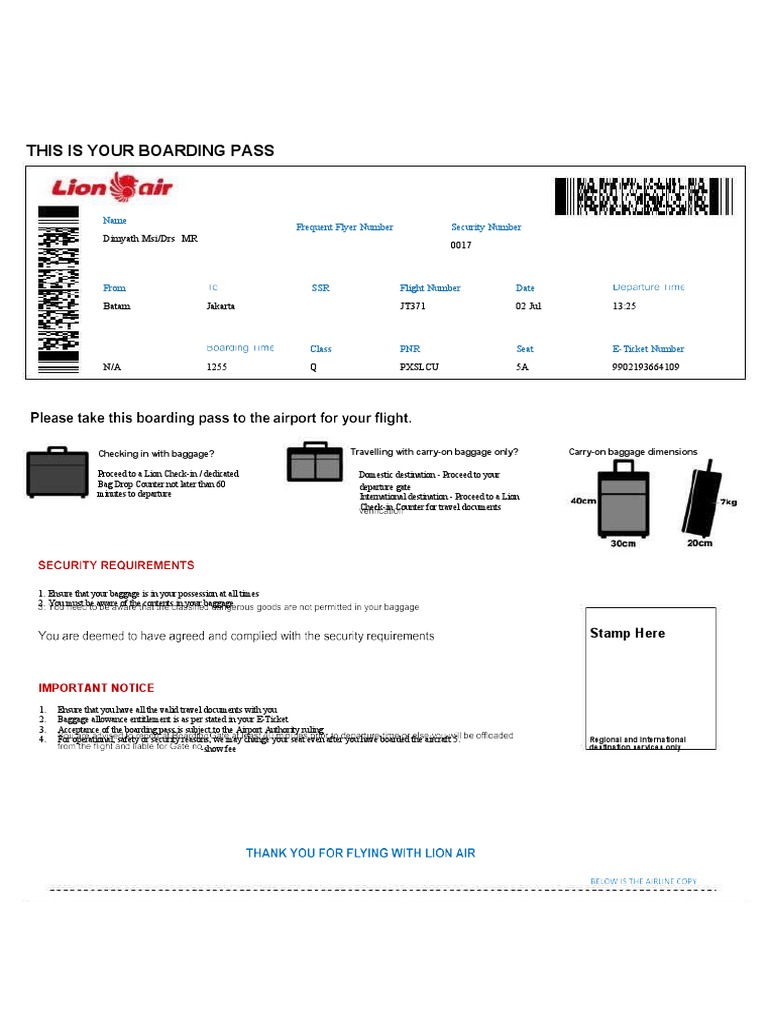 Batik Air Boarding Pass Details | PDF | Baggage | Civil Aviation
