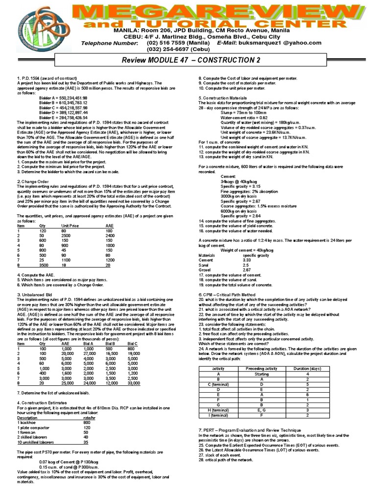 Review Module 47 - CONSTRUCTION 2 | Download Free PDF | Concrete
