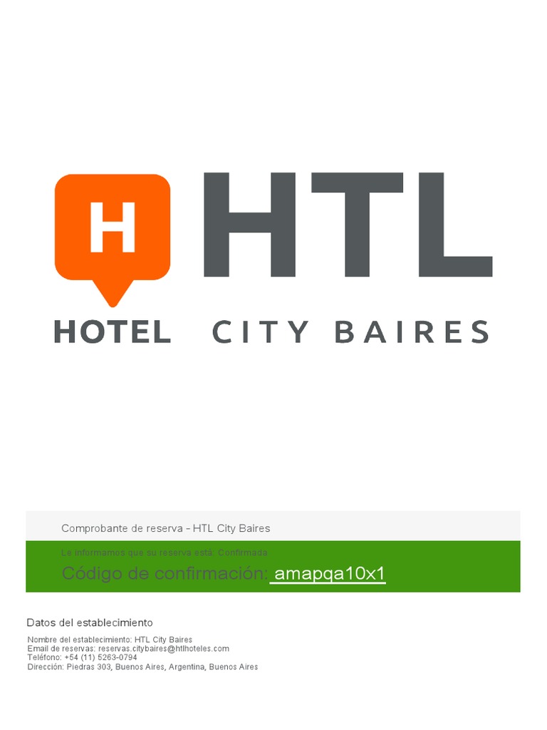 Reserva confirmada en HTL City Baires | PDF | Buenos Aires | Tarjeta de ...