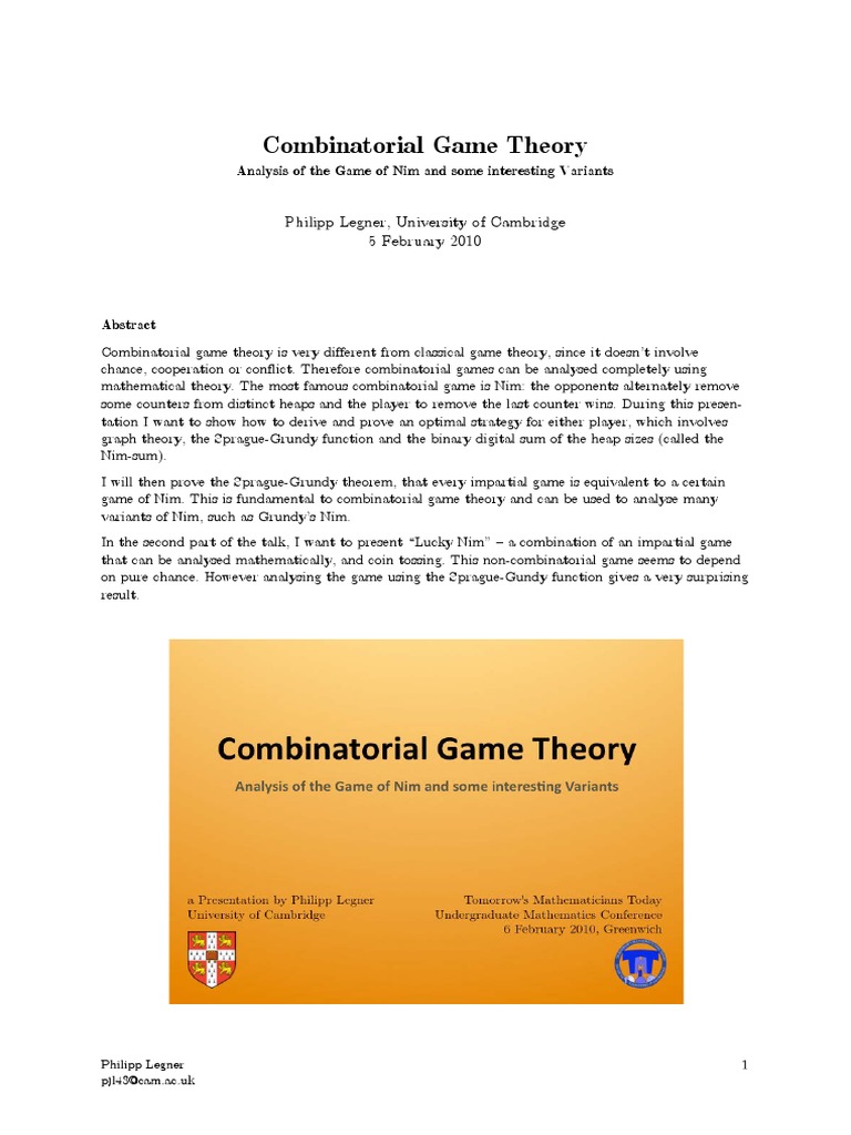 Combinatoial Game Theory | PDF | Combinatorics | Mathematical Concepts