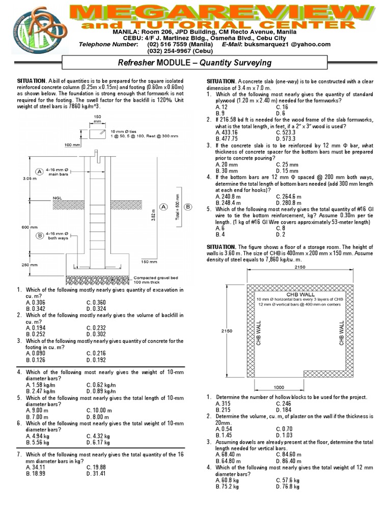 Refresher Module 01 (M14) - Quantity Surveying | PDF | Concrete | Construction Aggregate