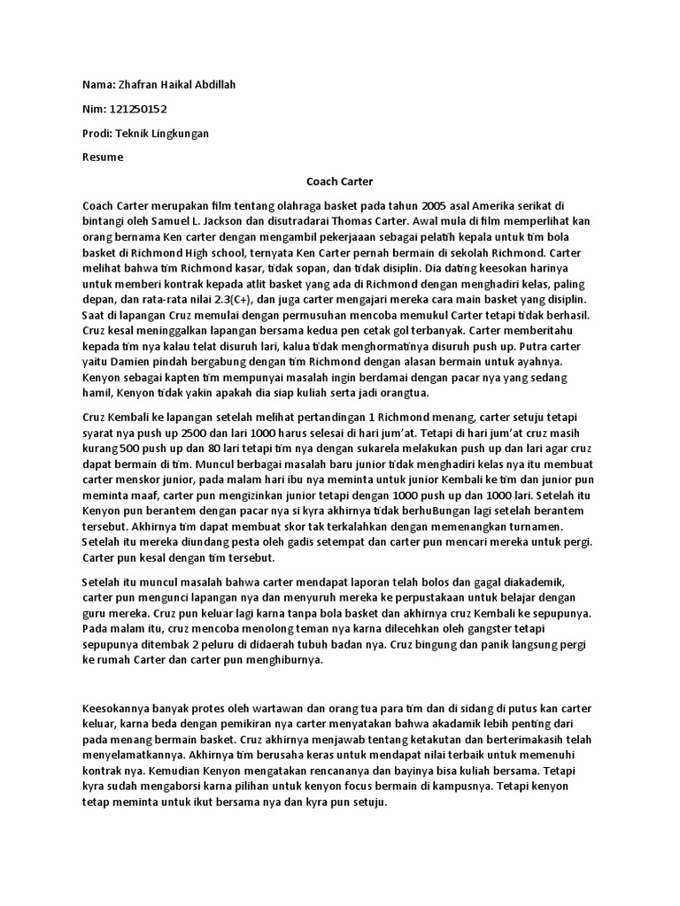 Resume Coach Carter | PDF | Olahraga & Rekreasi