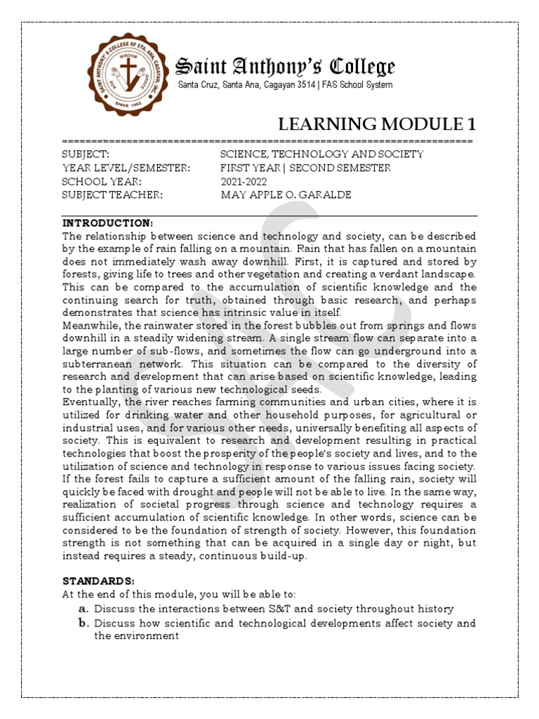 Ge 7 Prelim - STS | PDF | Science | Science Education