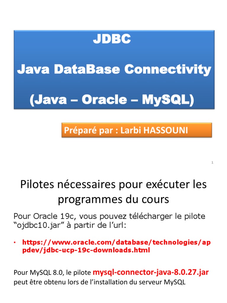09 JDBC | PDF | Java (Langage de programmation) | MySQL