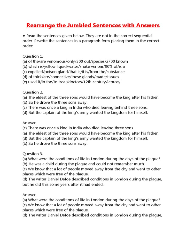 Rearranging Jumbled Sentences: A Worksheet on Organizing Scrambled Paragraphs Into Coherent ...