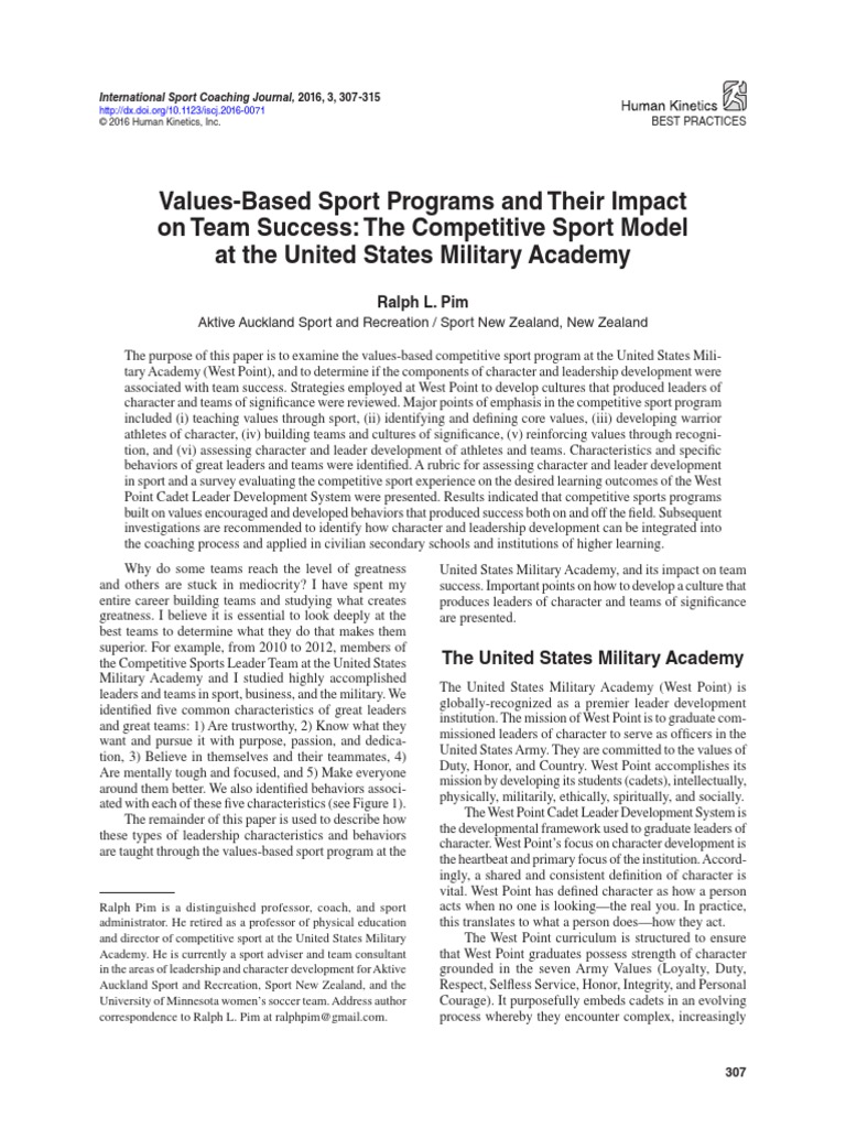 Values Based Sport Programs and Their Impact On Team Success | PDF ...