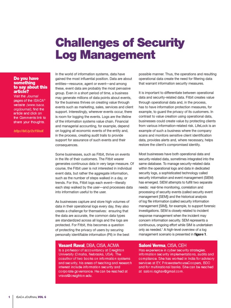 Challenges of Security Log Management - Joa - Eng - 1117 | PDF | Computer Security | Security