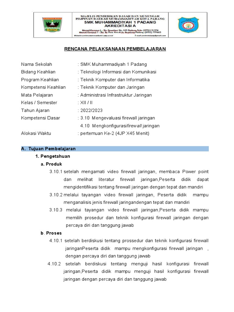 RPP PJBL Firewall Ok Oke | PDF
