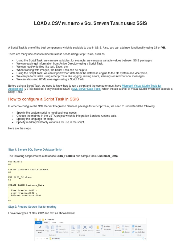 Load A Csv File Into A Sql Server Table Using Ssis Pdf Microsoft Sql Server Comma