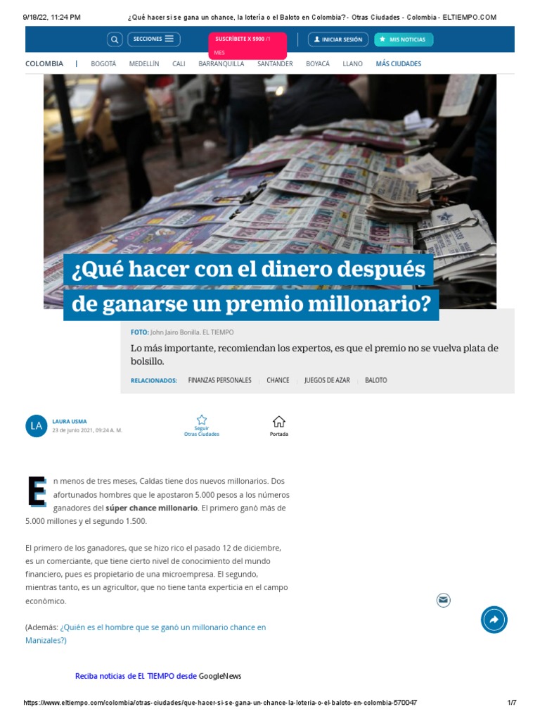 ¿Qué Hacer Si Se Gana Un Chance, La Lotería o El Baloto en Colombia ...