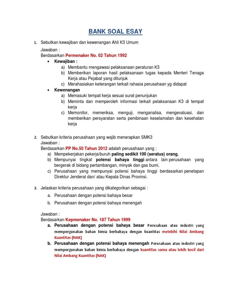 Kisi2 Soal Esay + Kunci | PDF | Teknologi & Rekayasa