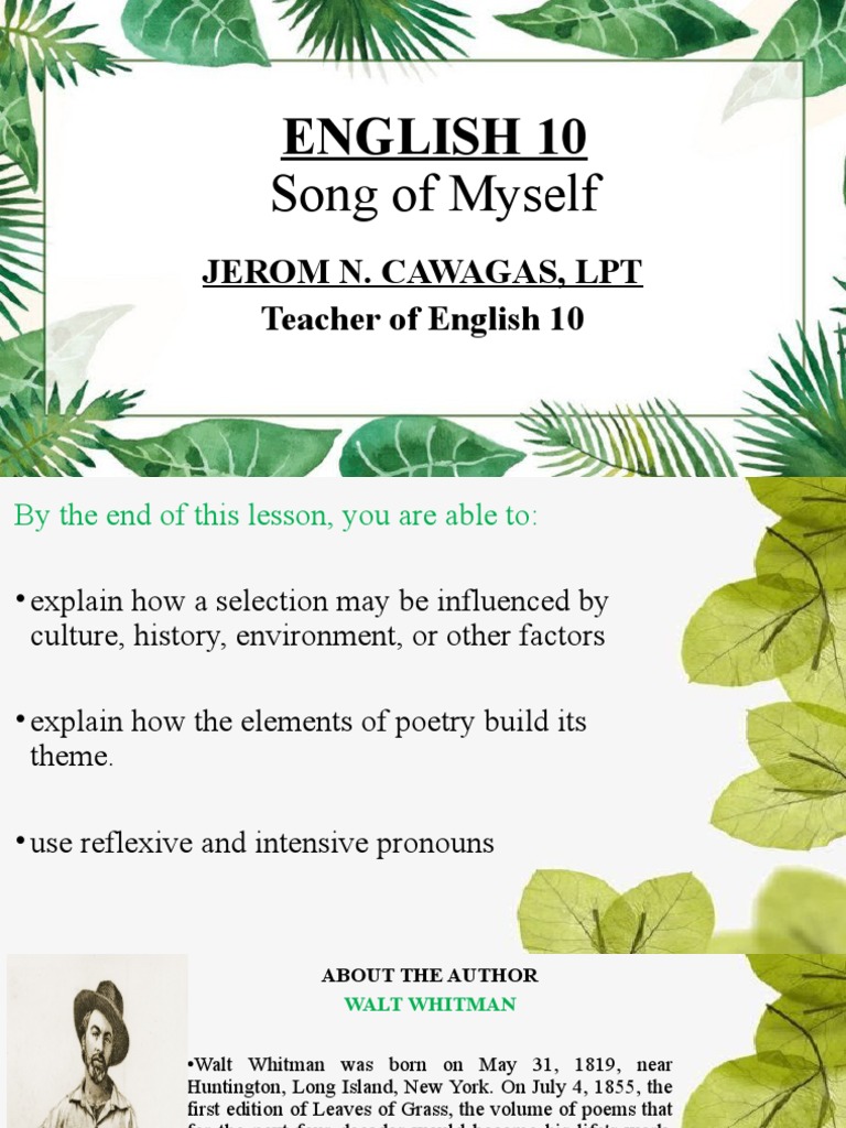 Song of Myself | PDF | Leaves Of Grass | Walt Whitman