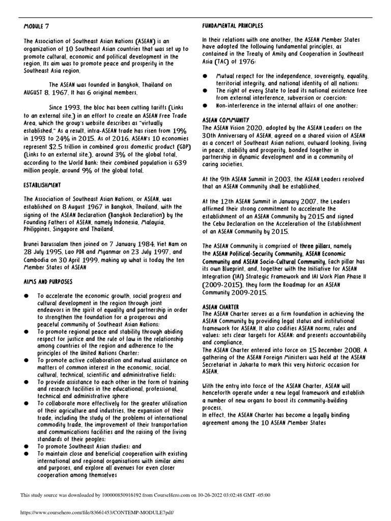M7 ASEAN Notes | Download Free PDF | Global Politics | Economies