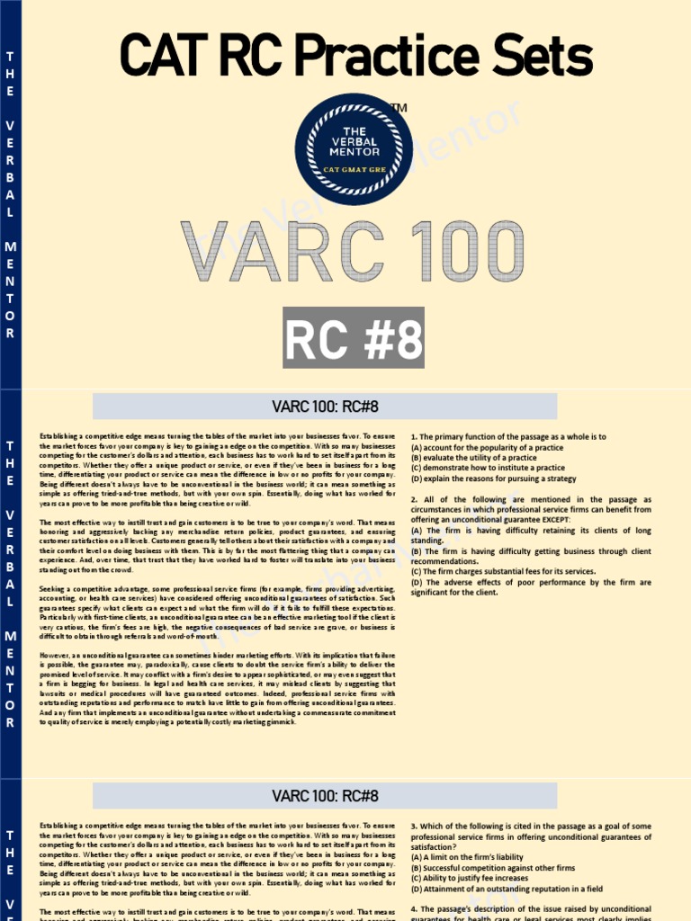 CAT RC Practice Test 8 | PDF | Customer | Customer Satisfaction
