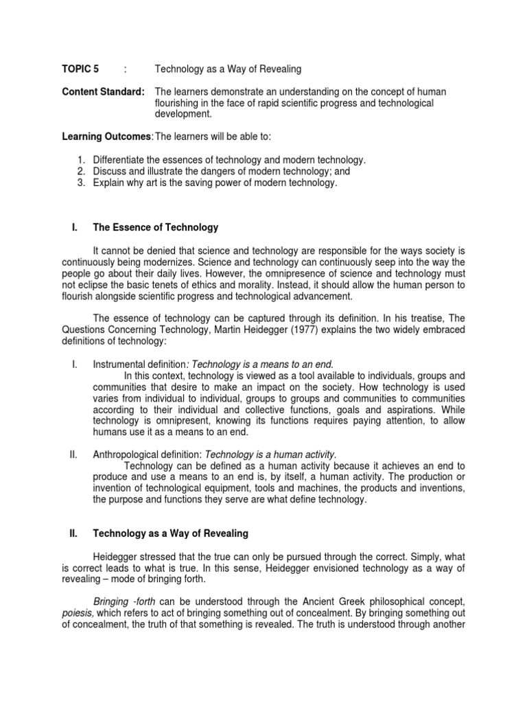 Technology as Revealing: Heidegger's View | PDF | Cognitive Science ...