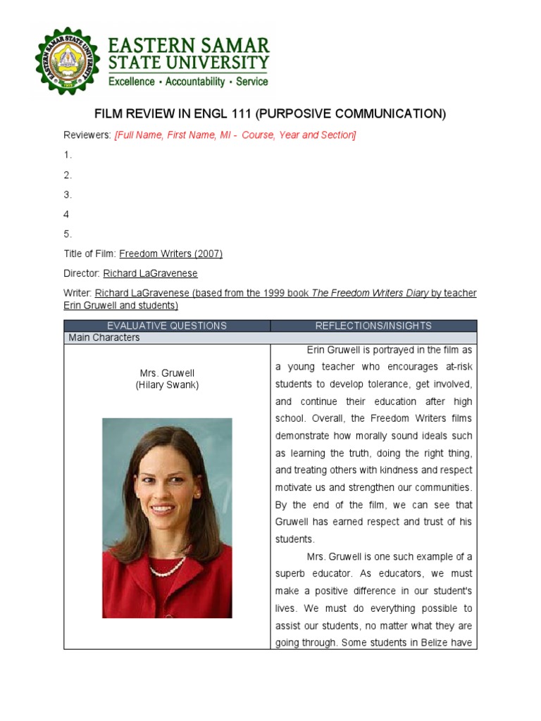 Film Review in Engl 111 | PDF | Teachers | Social Institutions