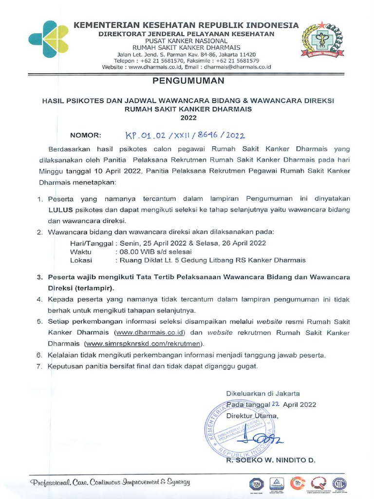 Tata Tertib Wawancara RS Kanker Dharmais | PDF