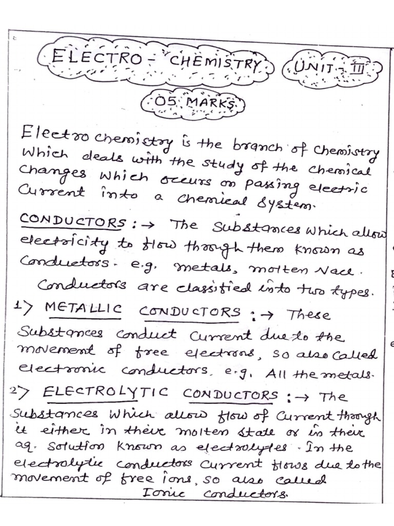 Unit - 3 Electrochemistry Notes | PDF