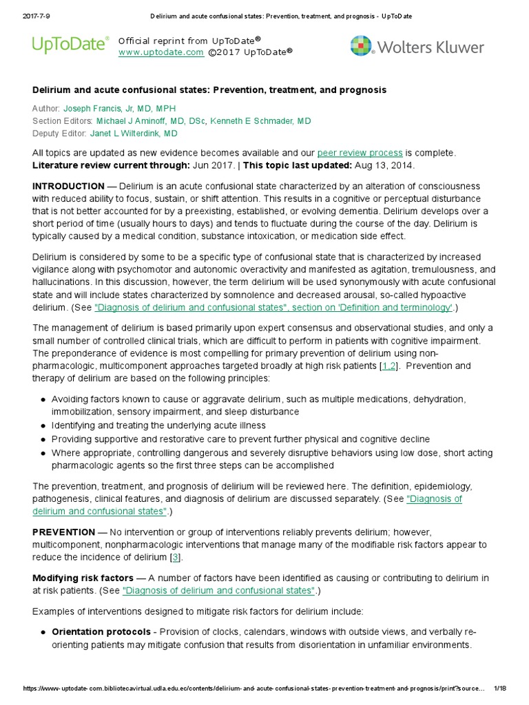 Delirium and Acute Confusional States - Prevention, Treatment, and ...