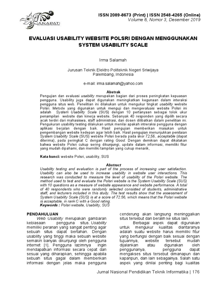 Evaluasi Usability Website Polsri Dengan Menggunakan System Usability Scale | PDF