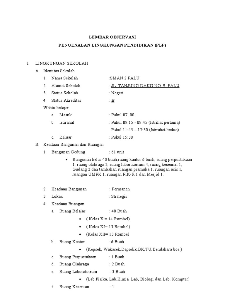Lembar Observasi PLP-1 | PDF