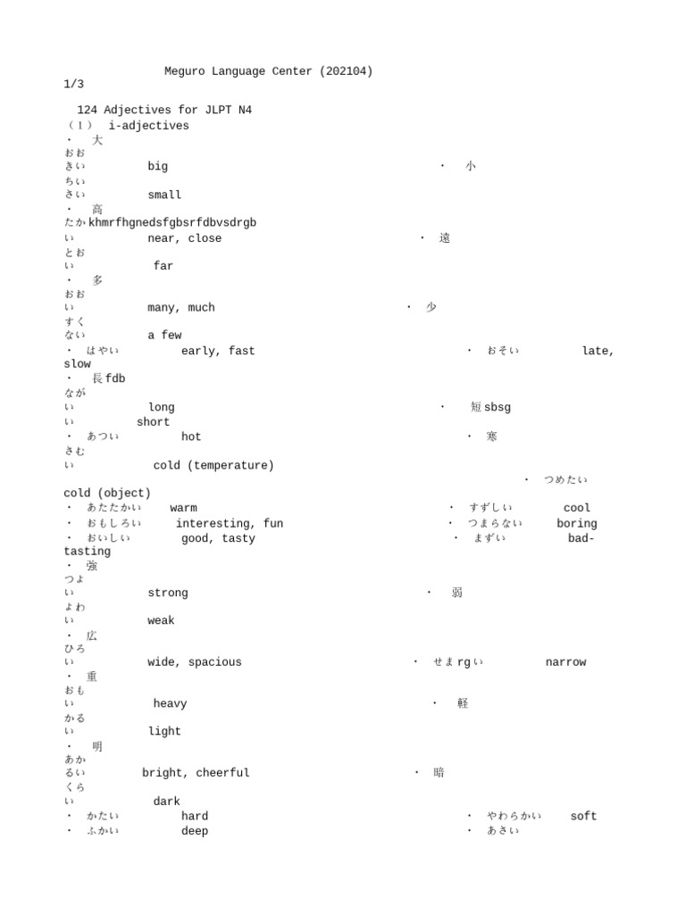 Japanese Adj JLPT N1 | PDF