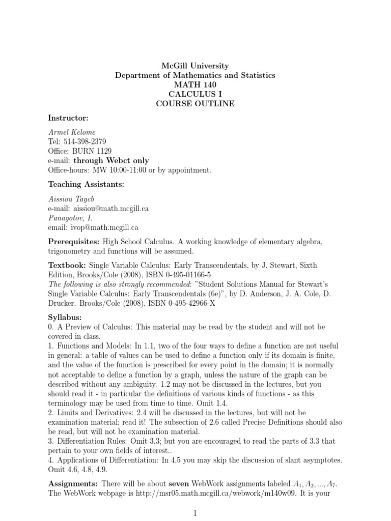 McGill MATH - 140 | PDF | Function (Mathematics) | Mathematics