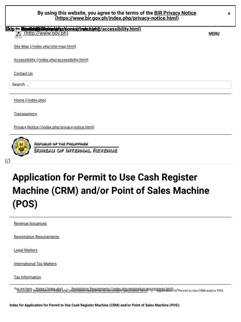 Application For Permit To Use CRM and - or POS - Bureau of Internal ...