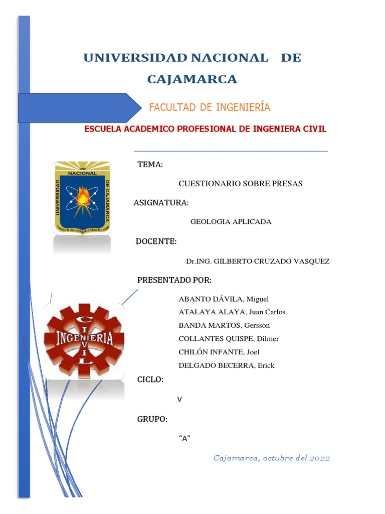 Cuestionario Presas | PDF | Reservorio | Agua