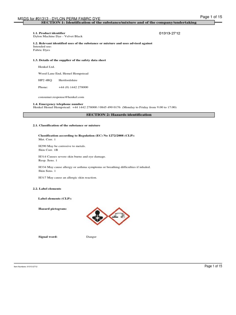 MSDS Dylon | Download Free PDF | Toxicity | Firefighting MSDS Dylon | Download Free PDF | Toxicity | Firefighting