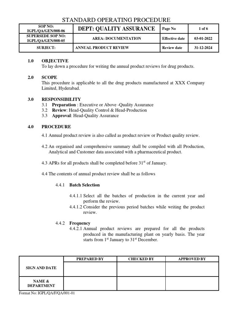 Product Quality Review or Annual Product Review-1 | PDF | Quality ...