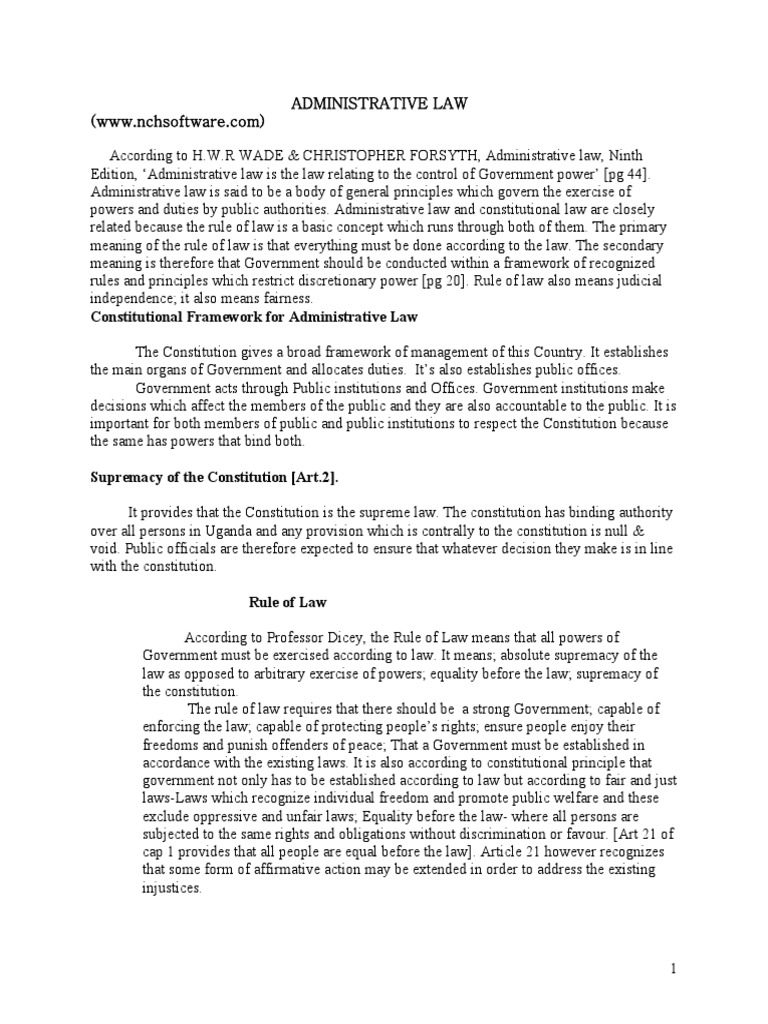 Administrative Law Notes | PDF | Tribunal | Rule Of Law