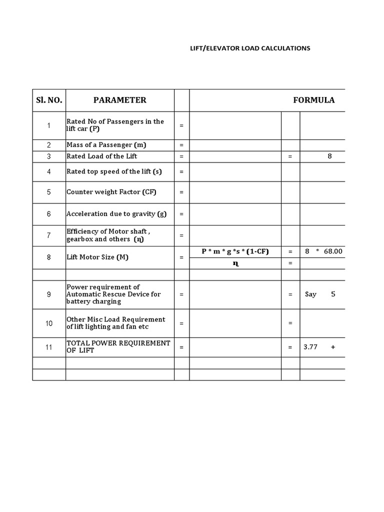 Lift Load Calculations | PDF | Elevator | Vehicles