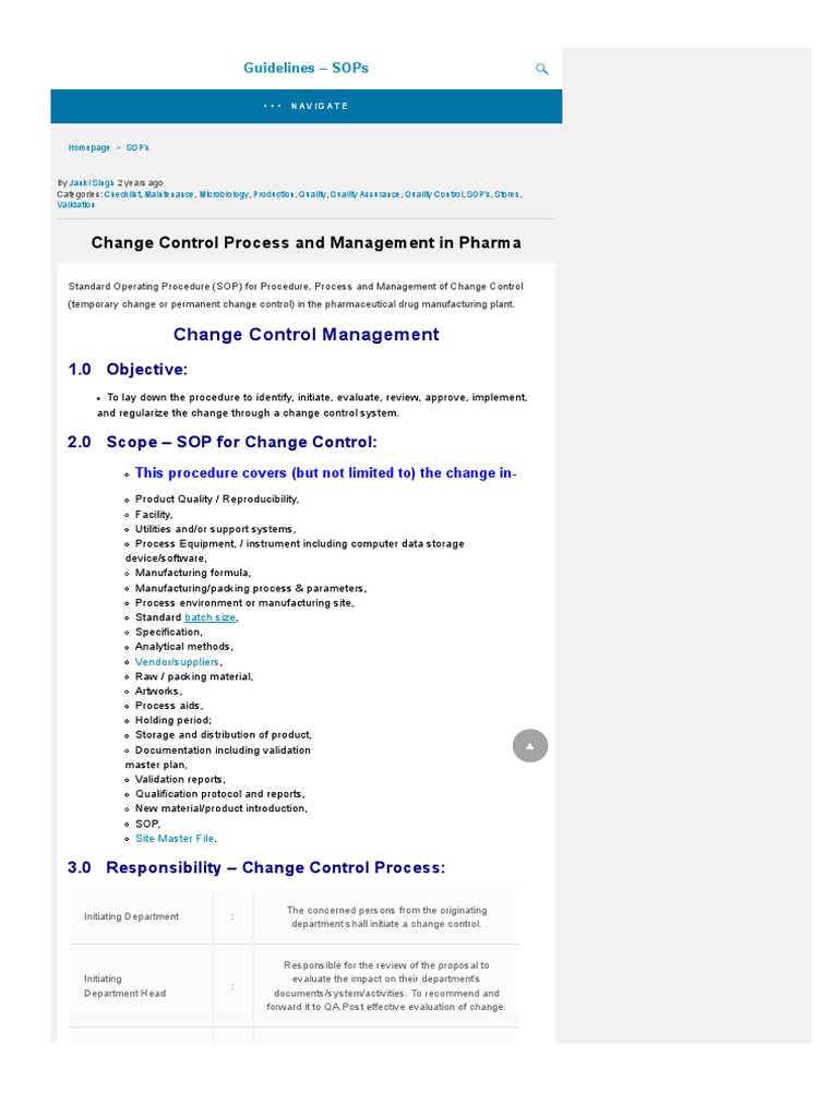Change Control Process and Management in Pharma | PDF | Verification ...