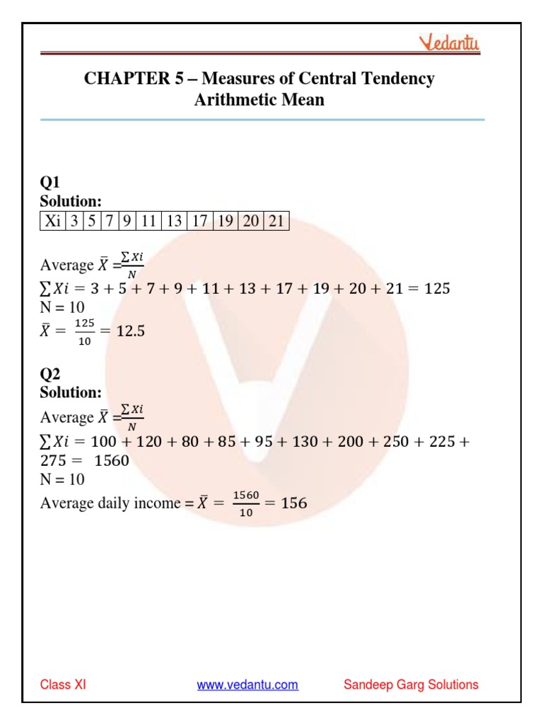 Sandeep Garg Economics Class 11 Solutions For Chapter 5 - Measures of ...