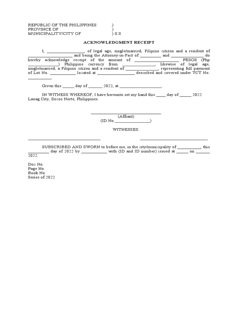 Acknowledgment Receipt for Property Payment | PDF | Finance & Money ...