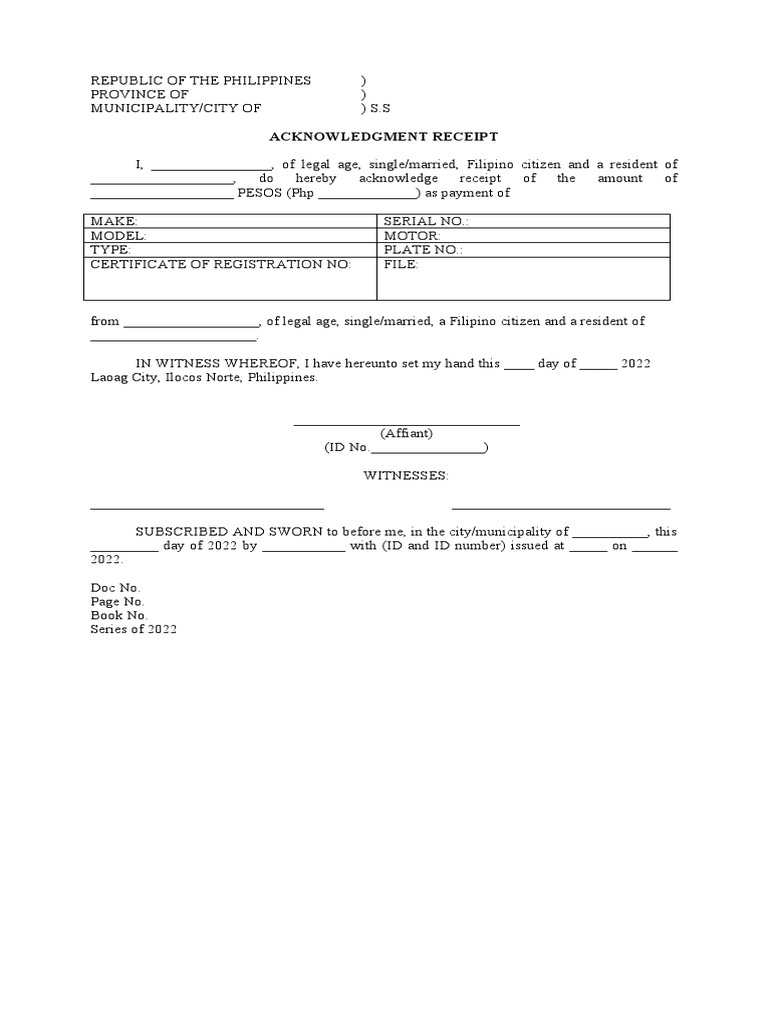 Acknowledgement Receipt - Motor Vehicle | PDF | Law