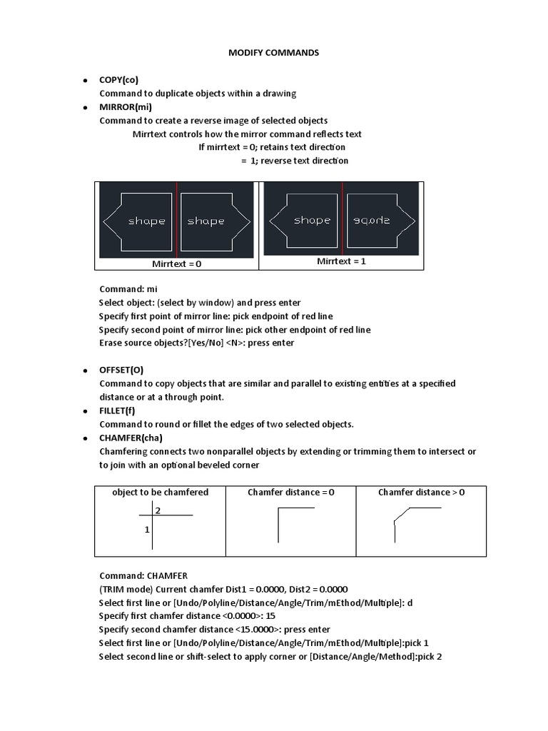 A Guide To Common Modify Commands In Cad Pdf Mirror Geometry
