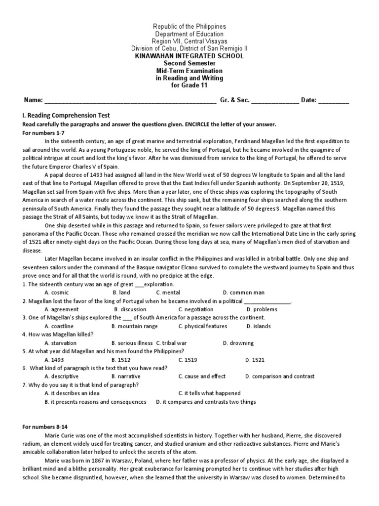 Reading Comprehension Test | PDF | Helen Of Troy | Western Honey Bee